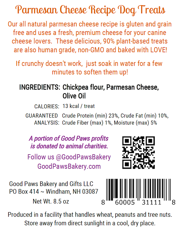 Grain Free Dog Treats - Parmesan Cheese - Good Paws Bakery